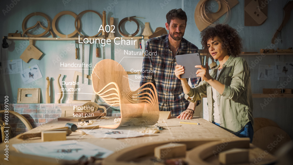 Multiethnic Female Furniture Designer Showing to Professional Male ...