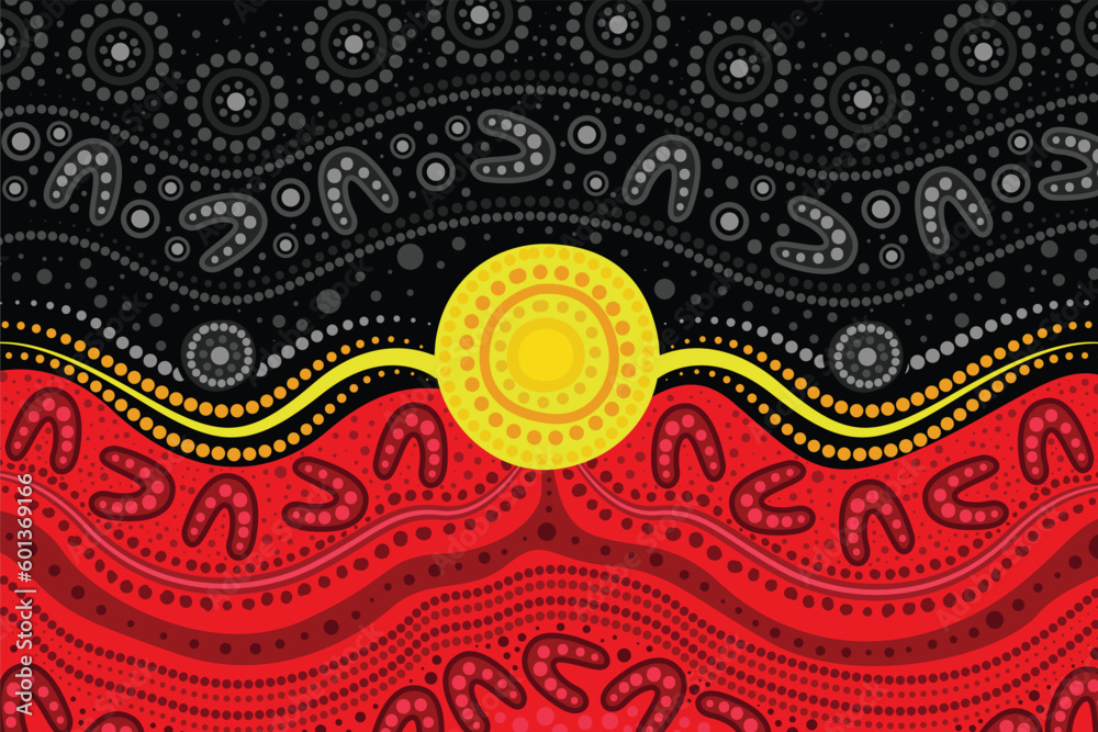 Aboriginal flag colors in a dot painting of aboriginal tradition Stock ...