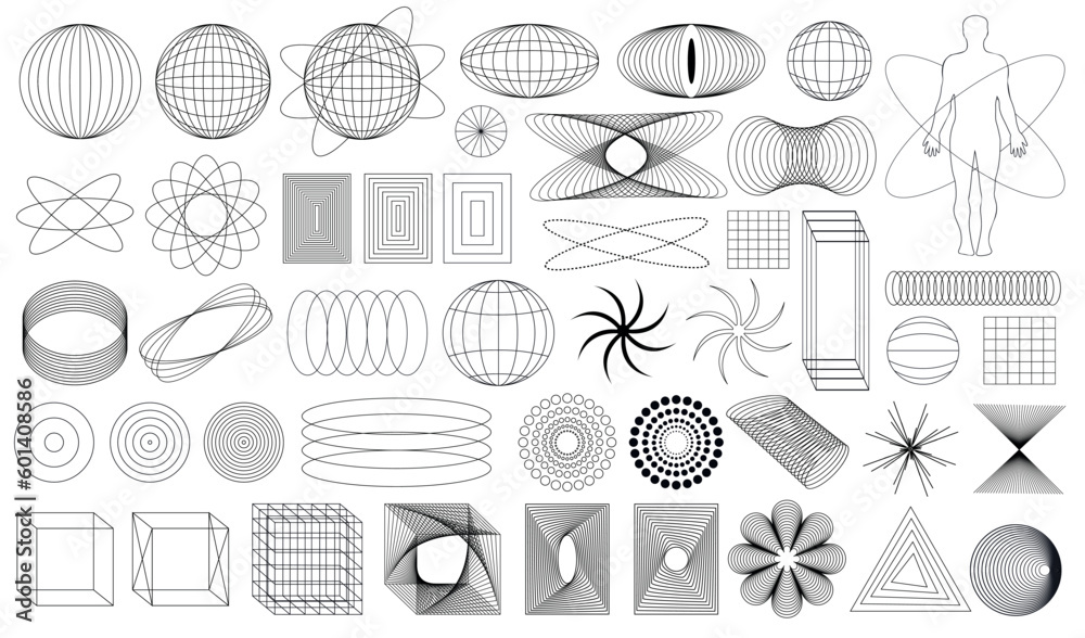 Retro futuristic. Black trip elements on the white background. Acid ...