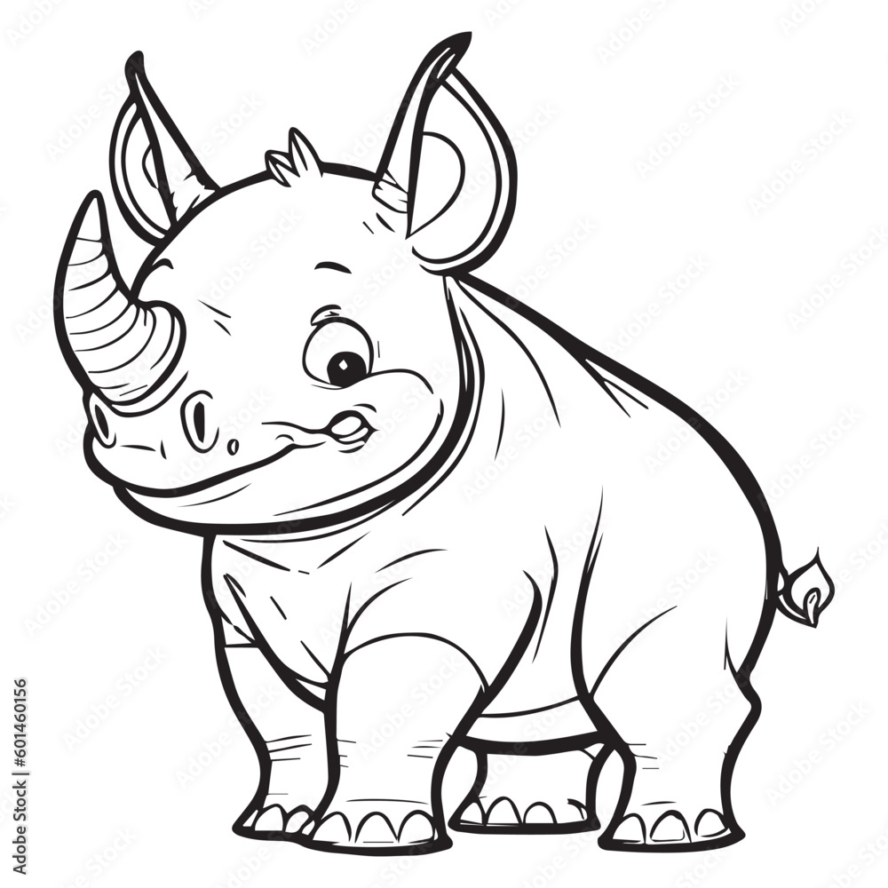 Cute Rhino Animal For Coloring Book Or Coloring Page For Kids Vector ...