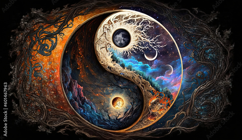yin yang symbol with yin yang, creation of cosmos, duality in the ...