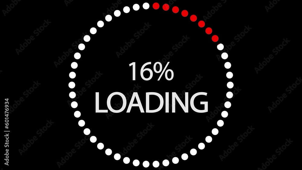 Circular loading indicator with red dots. Load from 1 to 100 percent ...