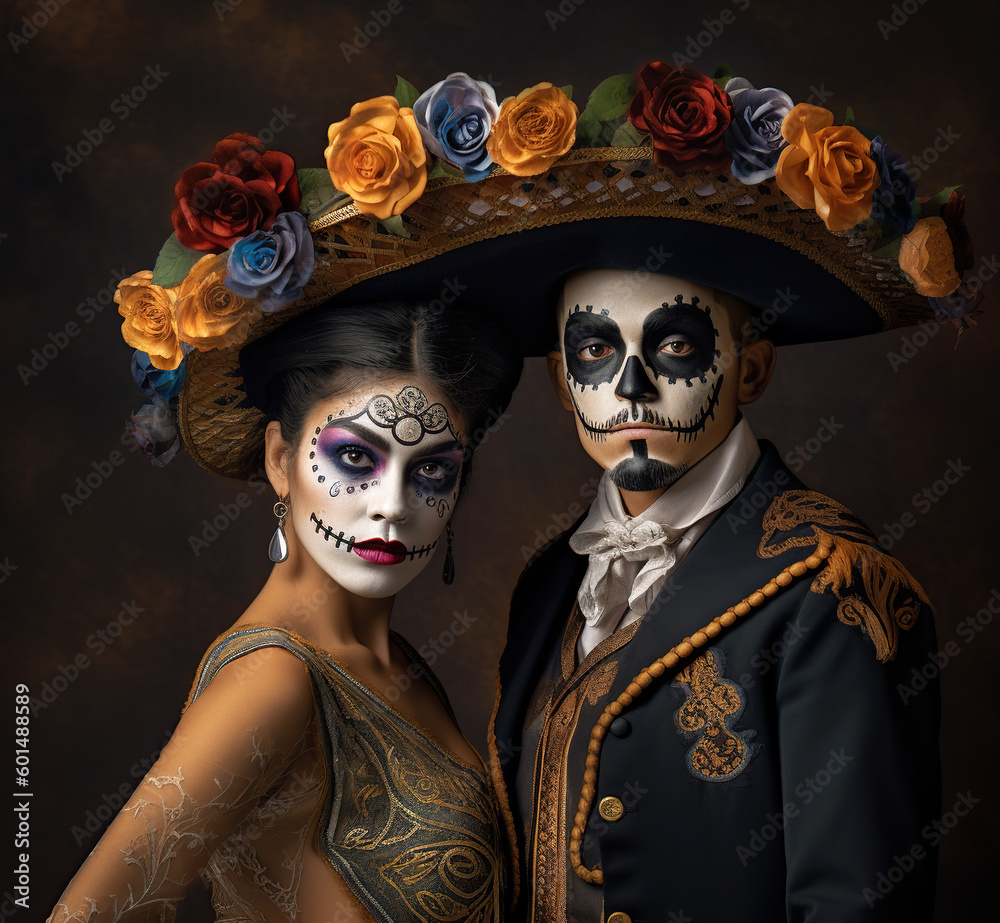 Dia de los muertos, male and female catrina: Catrina and Catrin wearing ...