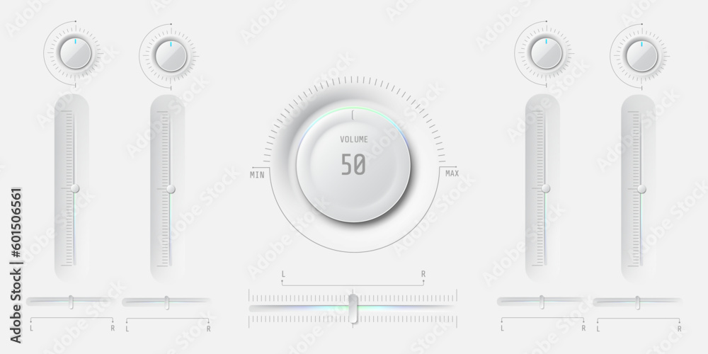 Modern audio UI user interface with volume buttons and sliders ...