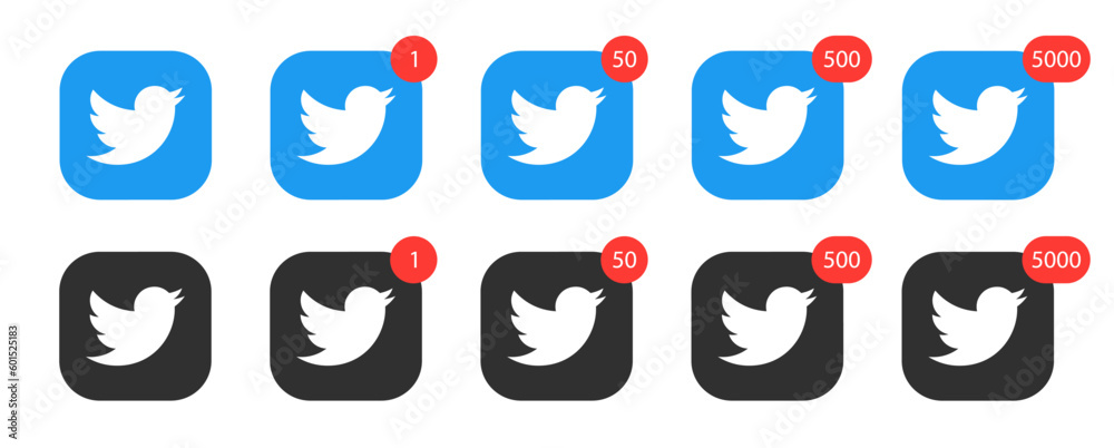 Social Media Icon Twitter with notifications.Twitter Logo. Vector Stock ...