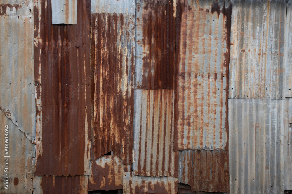 Background made of rusted iron sheet metal and corrugated iron which ...