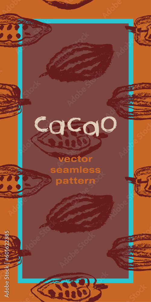 Brown label for cocoa beans with Cacao beans pattern seamless with ...
