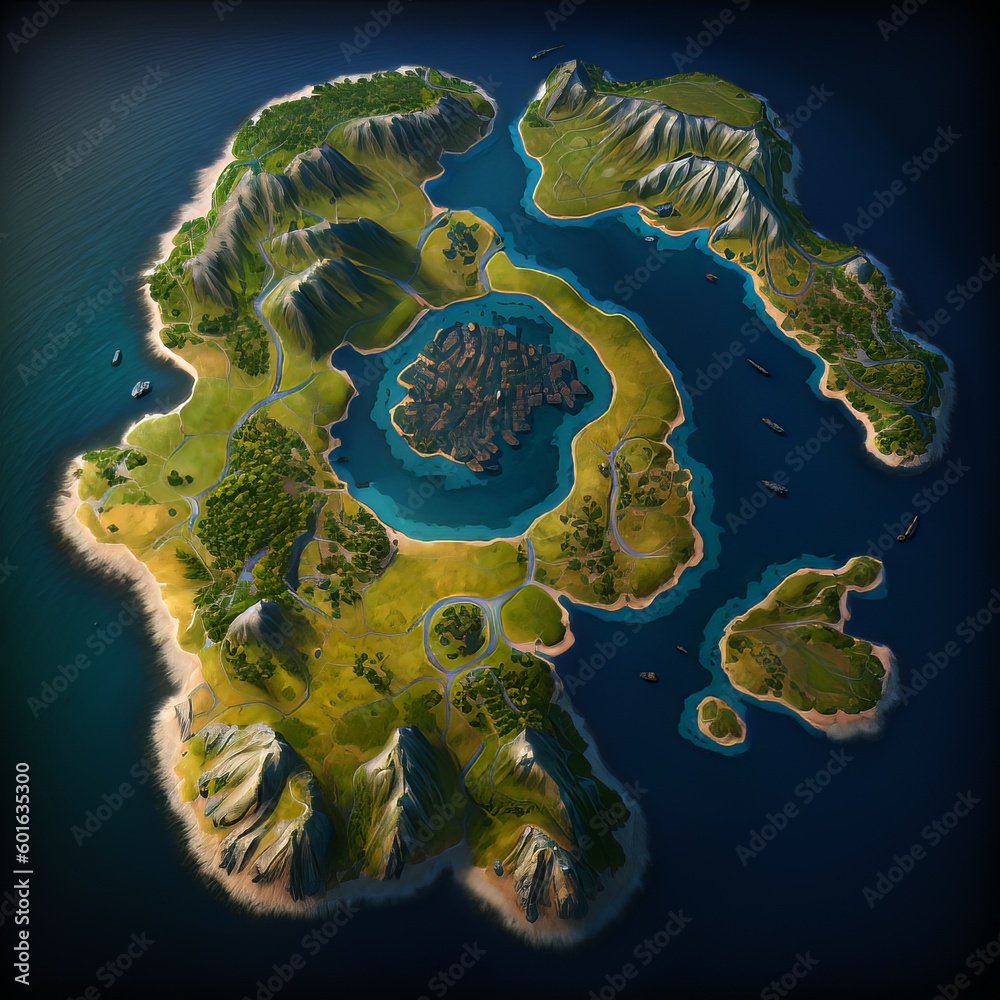 Game Map RTS Style Concept Top Down Rendering, Generative Ai ...