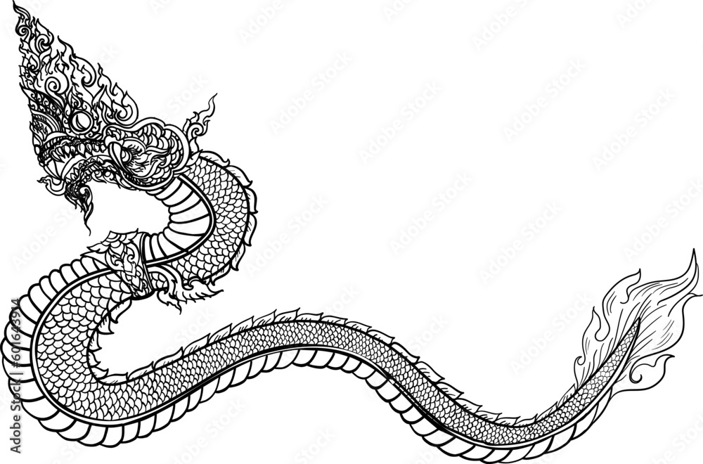 Thai Traditional tattoo design.The Naga is king of snake and Thai ...
