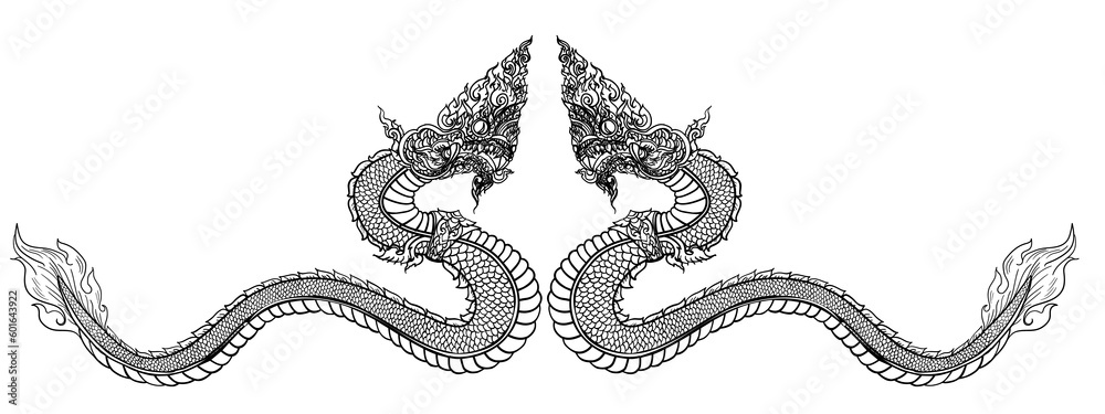 Thai Traditional tattoo design.The Naga is king of snake and Thai ...