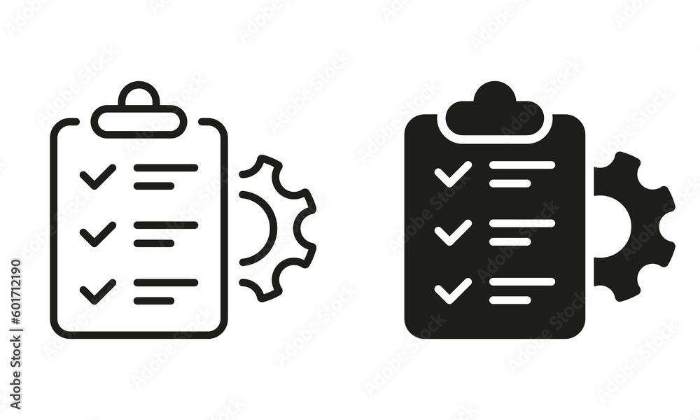Check List and Cog Wheel Management Plan and Line Icon Set. Gear ...