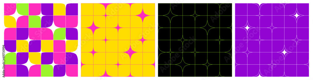 Set of Vector Seamless Patterns in Psychedelic Colors. Abstract Vector ...