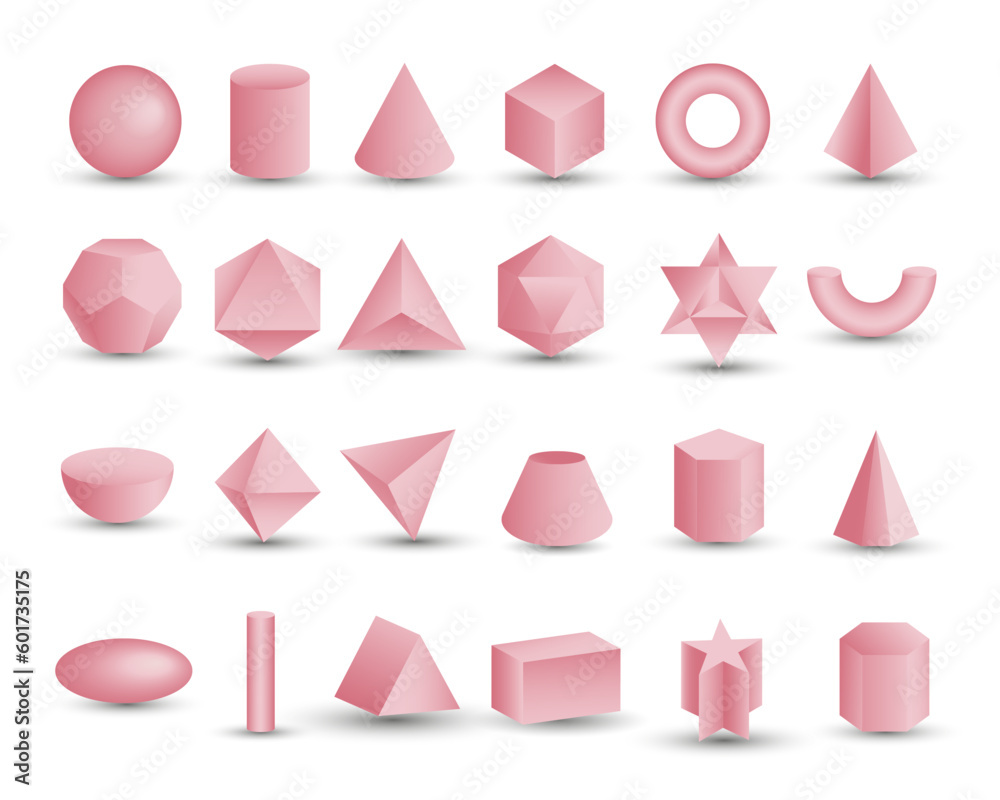 Vector realistic 3D pink geometric shapes isolated on white background ...