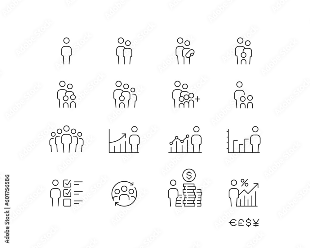Vector de Stock Population, Demographics Icon collection with 16 ...