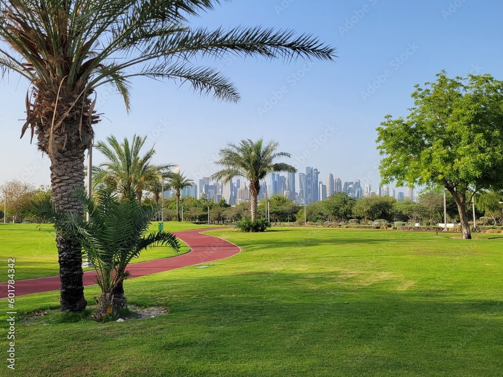 Park and Doha Skyline - Doha, Qatar Stock Photo | Adobe Stock