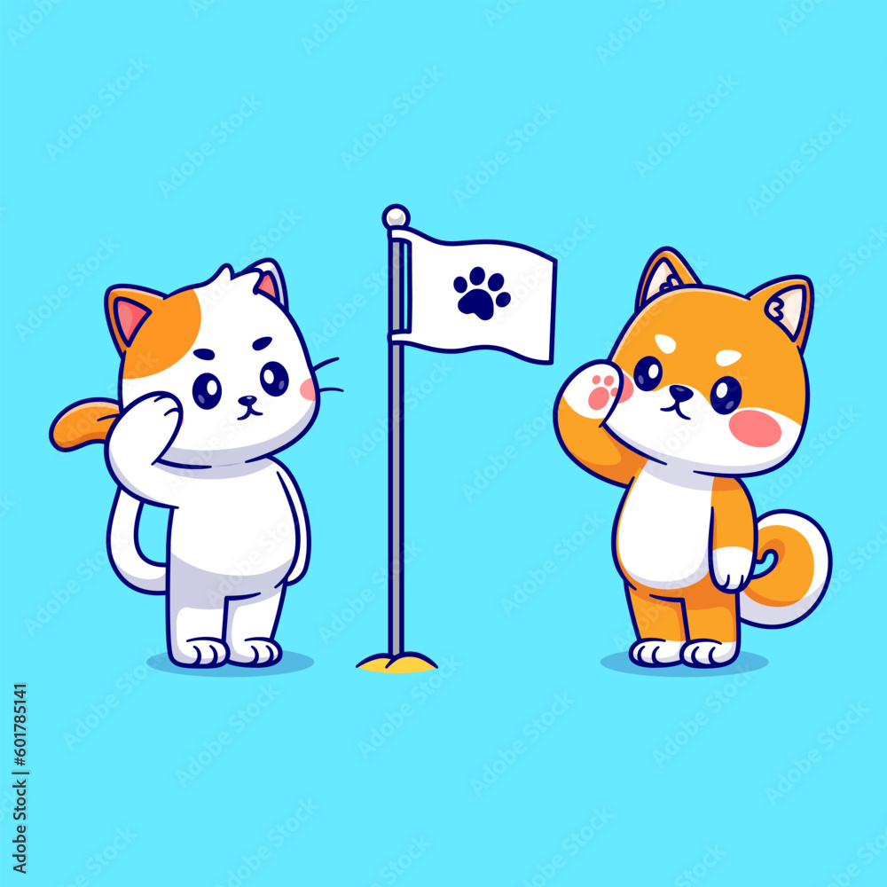 Stock-Vektorgrafik „Cute Cat and Cute Shiba Inu Respect Paw Flag ...