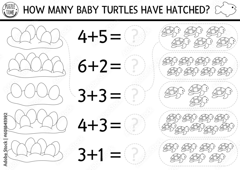 How many baby turtles have hatched game. Under the sea black and white ...