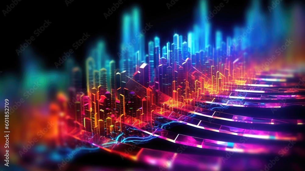Стоковая иллюстрация «Neon sound wave in digital form with vertical ...