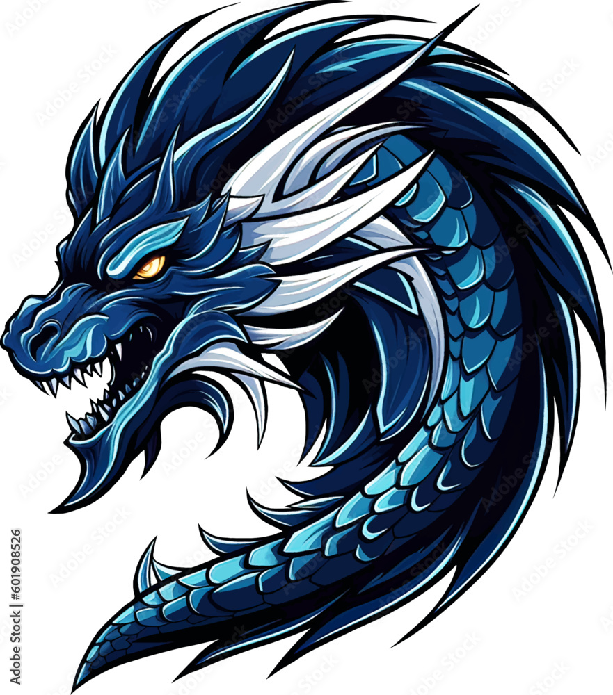 Wicked Dragon Head Logo with Jagged Mane and Glowing Eyes Stock Vector ...