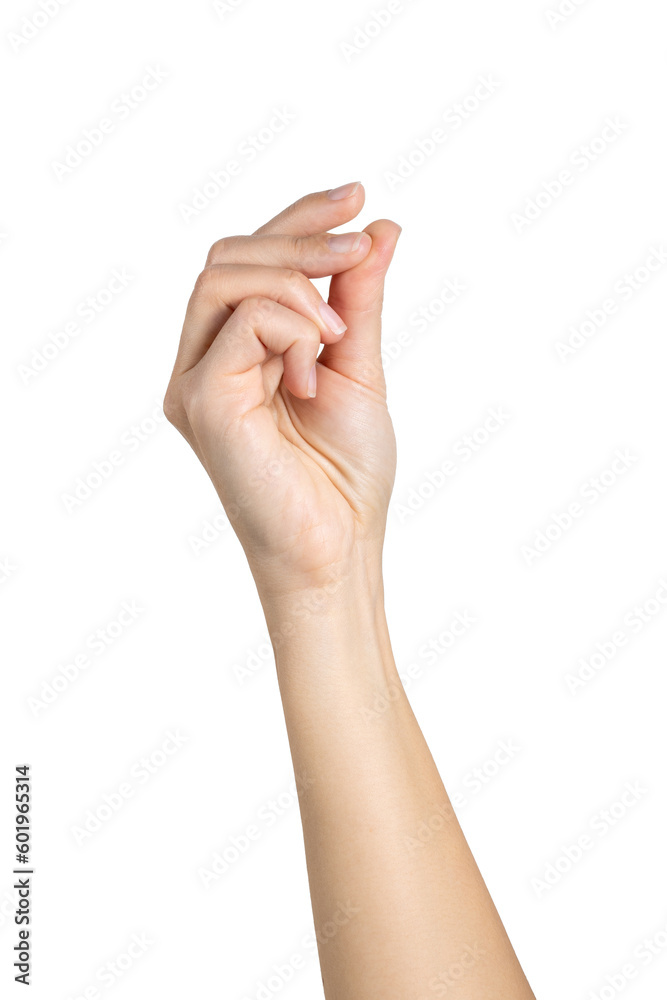 Woman hand Finger snap isolated on white background, with clipping path ...