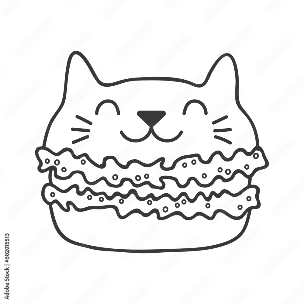 Cute macaron with kawaii cat face cartoon character illustration. Hand ...
