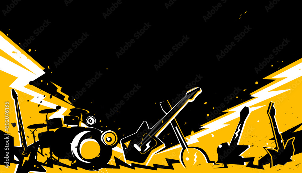 Vector illustration of party music decorated with rock and roll ...