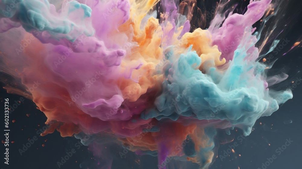 Explosion of pastel paints. Fusion of pastel colors in paint and smoke ...