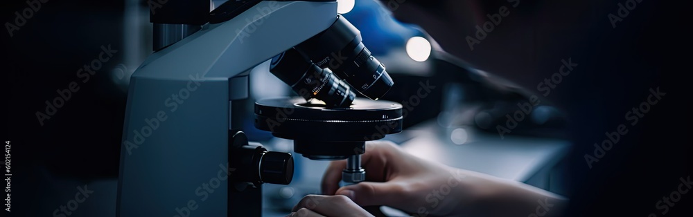 Under the microscope. Laboratory technician looking into a microscope ...