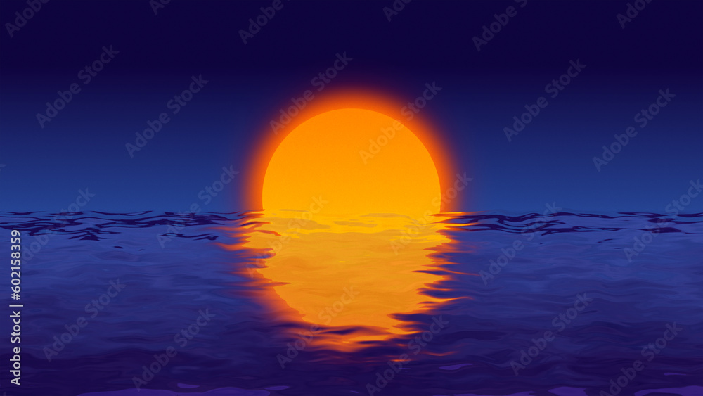 Illustration of sunset on sea beach cartoon style retro wallpaper ...