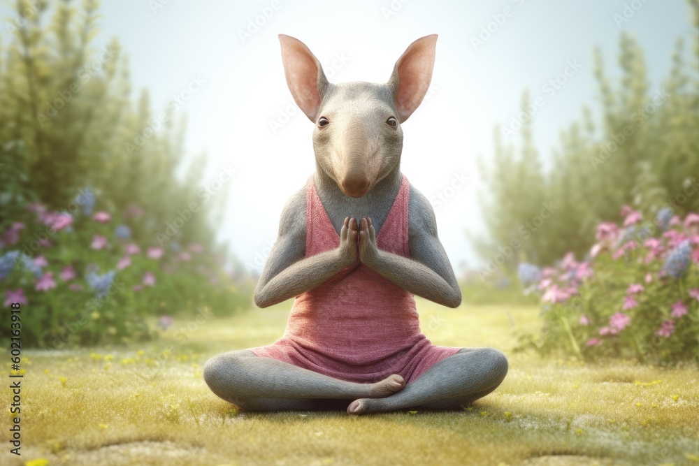 Aardvark or Orycteropus in lotus pose doing yoga, mindfulness or new ...