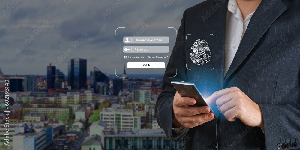 login landing page concept. man typing login and password. Hand use ...