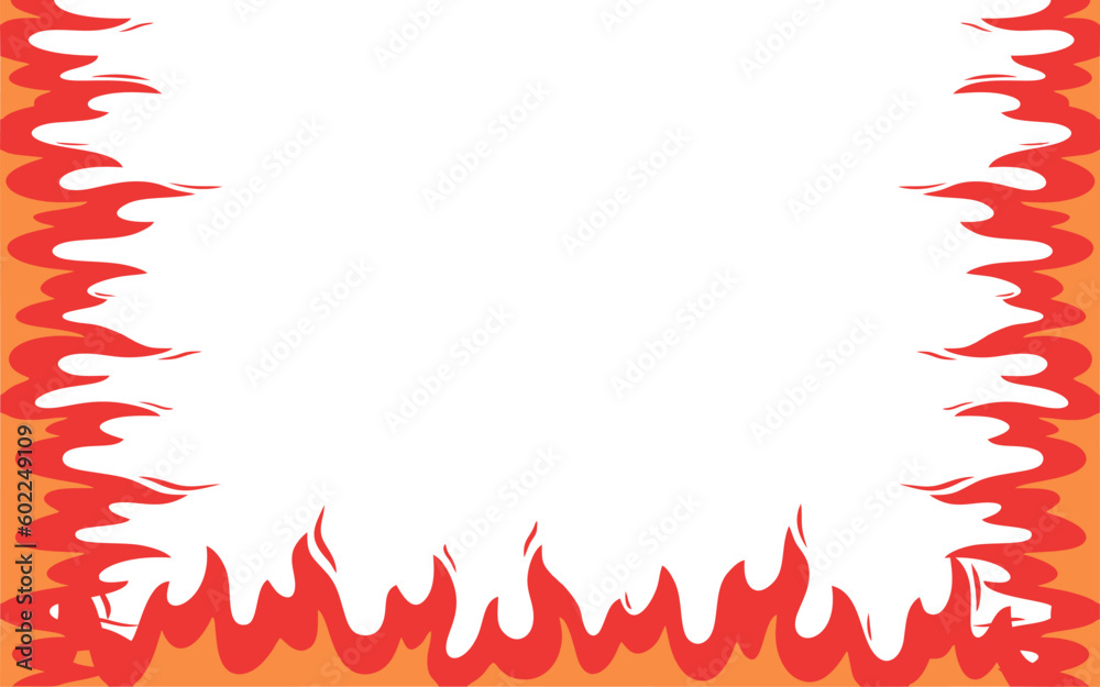 Cartoon fire flame frame borders. Seamless orange fire border, green screen fire border Stock ...
