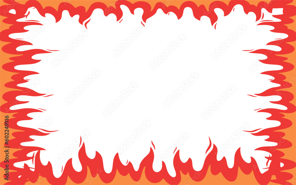 Cartoon fire flame frame borders. Seamless orange fire border, green ...