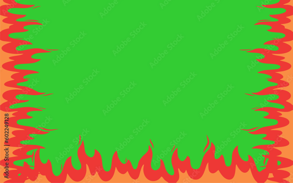 Cartoon fire flame frame borders. Seamless orange fire border, green ...