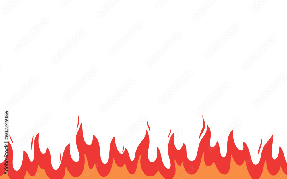 Cartoon fire flame frame borders. Seamless orange fire border, green ...