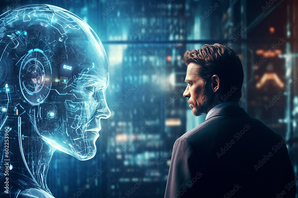 Man connecting Ai robot in the lab room with Ai Generator Stock ...