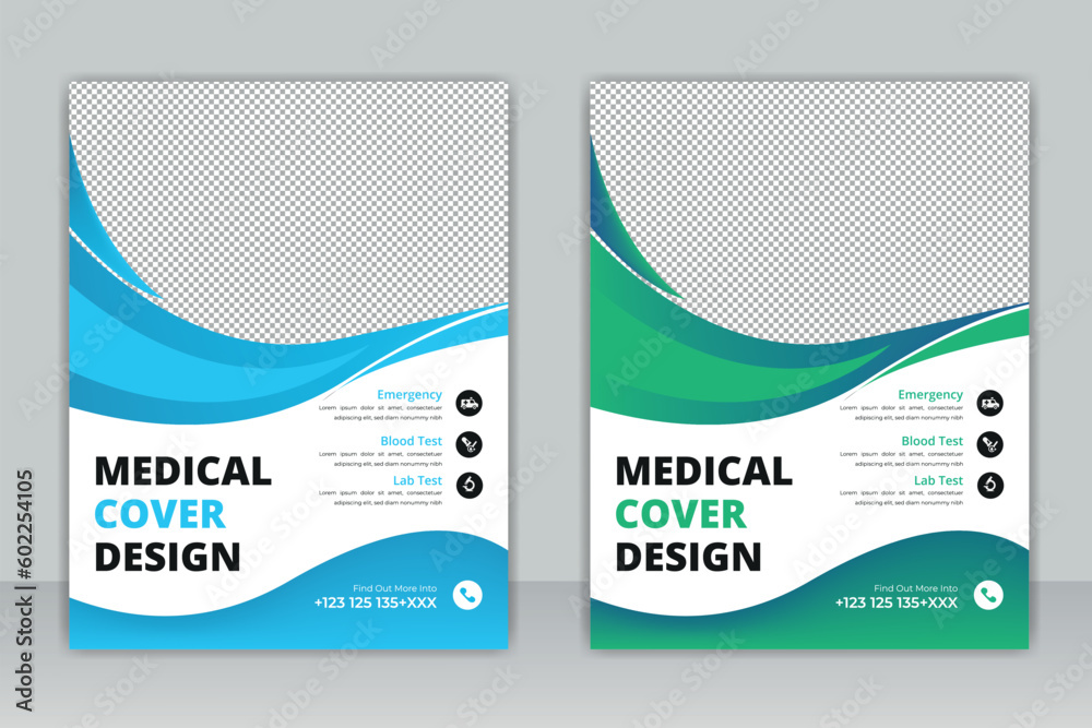 healthcare cover a4 template design and flat icons for a report and ...
