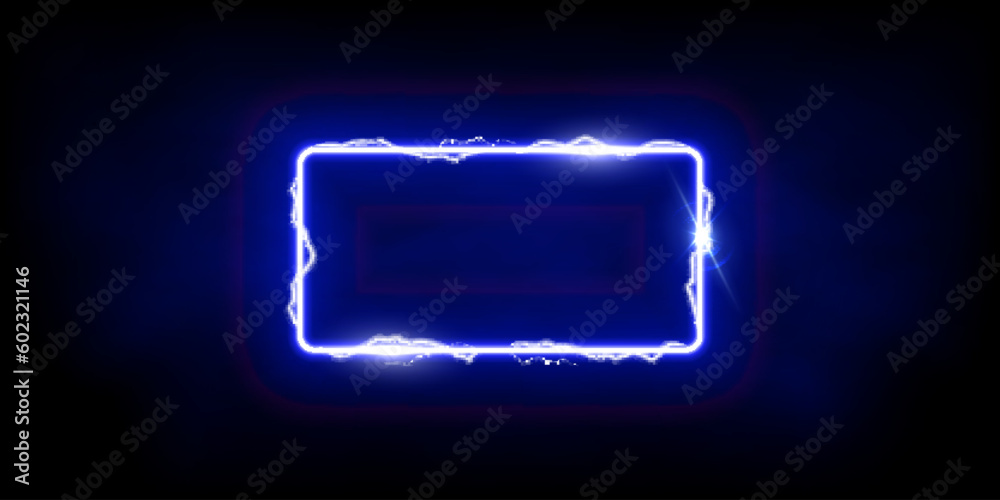Magic blue rectangle of thunder storm blue lightnings. Magic and bright ...