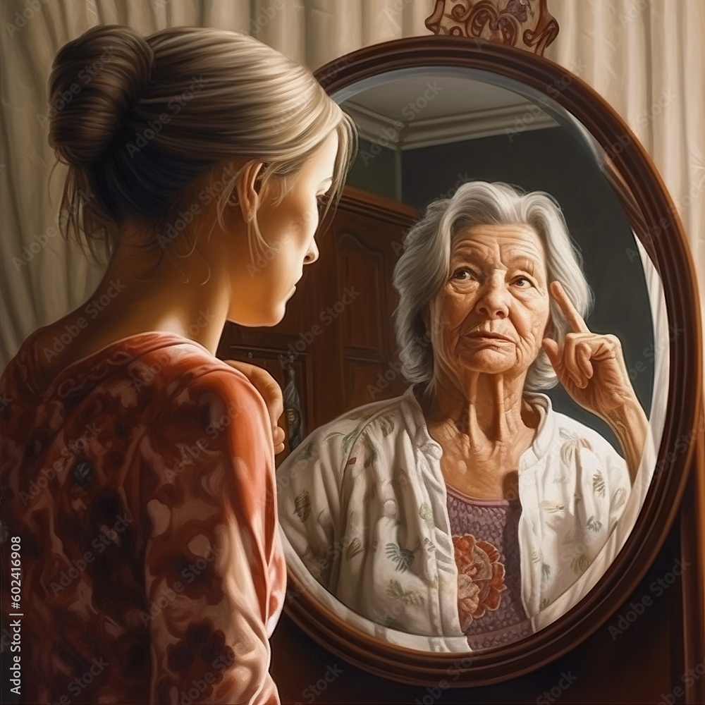 This painting captures the reflections of time in each woman's face. An older woman in the ...