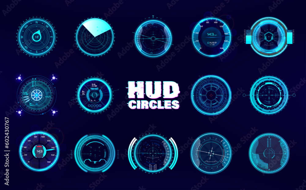 Futuristic HUD gadgets holograms, circle sniper scope, crosshairs ...