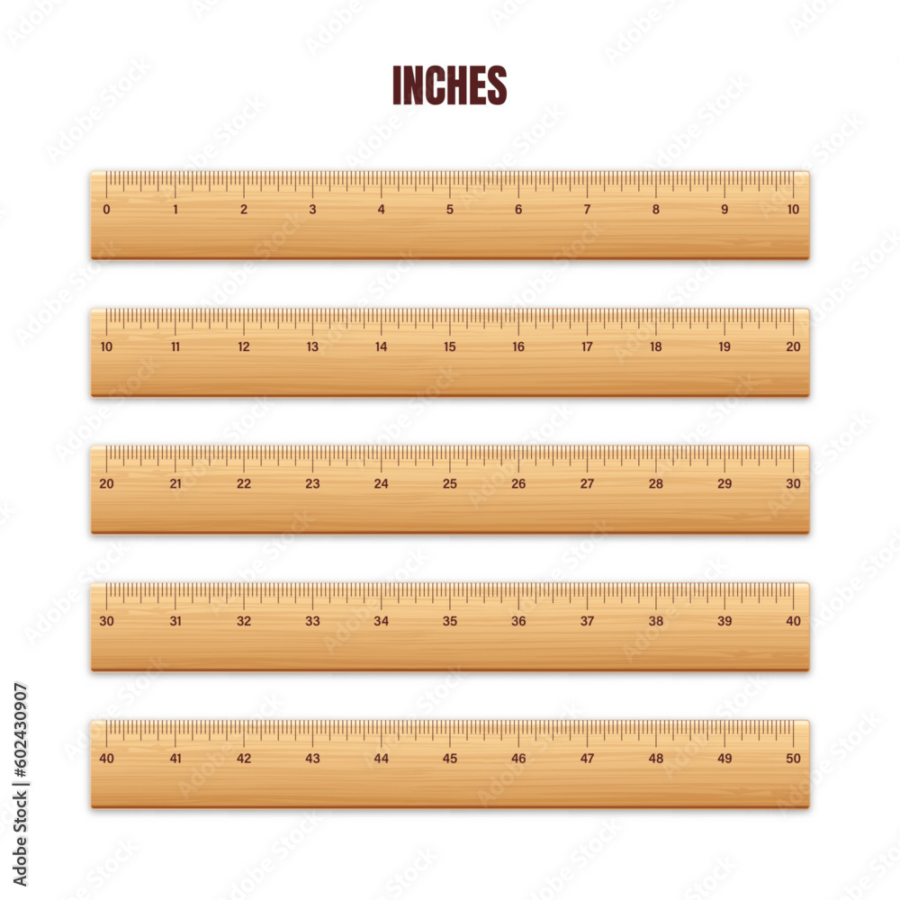 Realistic various wooden rulers with measurement scale and divisions ...