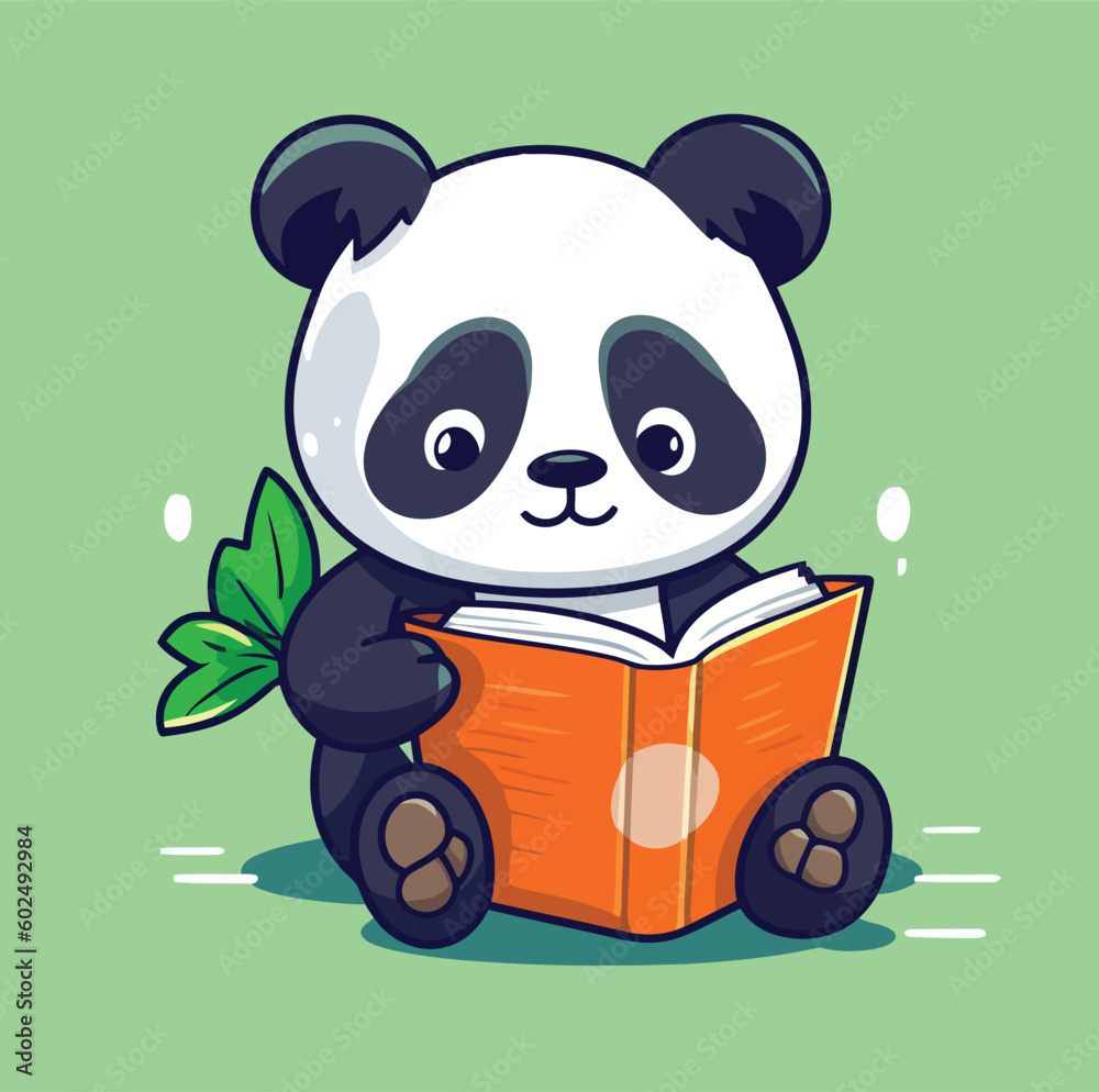 Cute Panda Reading Book Vector Cartoon Icon Mascot Illustration Stock ...