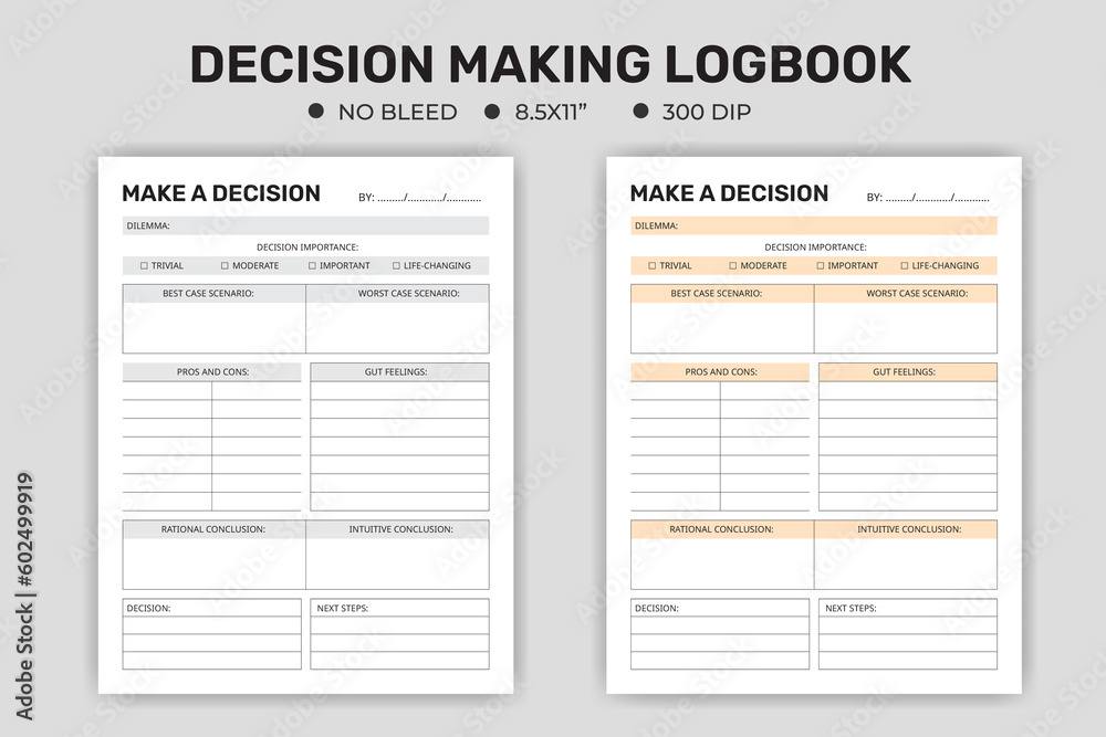 Decision-Making Logbook Printable Interactive Worksheet Journal Sheet ...