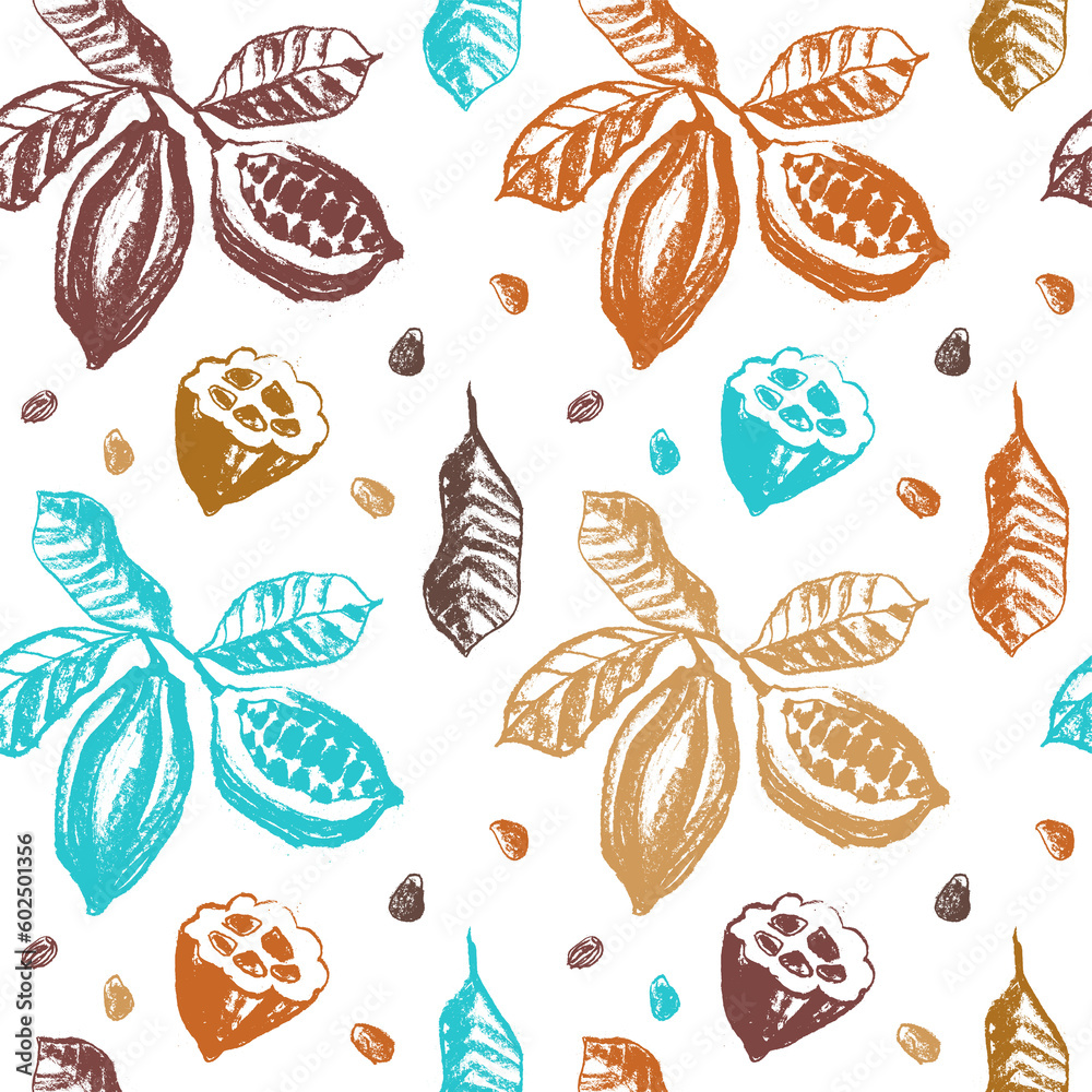 PNG cocoa fruits pattern seamless with cocoa bean hand drawn ...