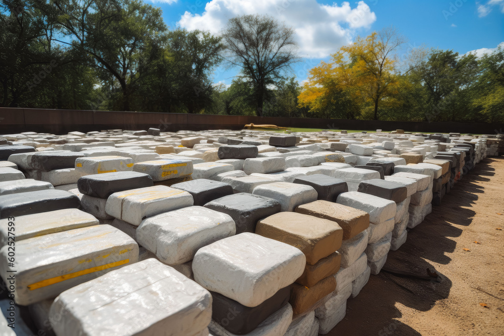 Seized drugs on border. Stack of packed drugs collected during border ...