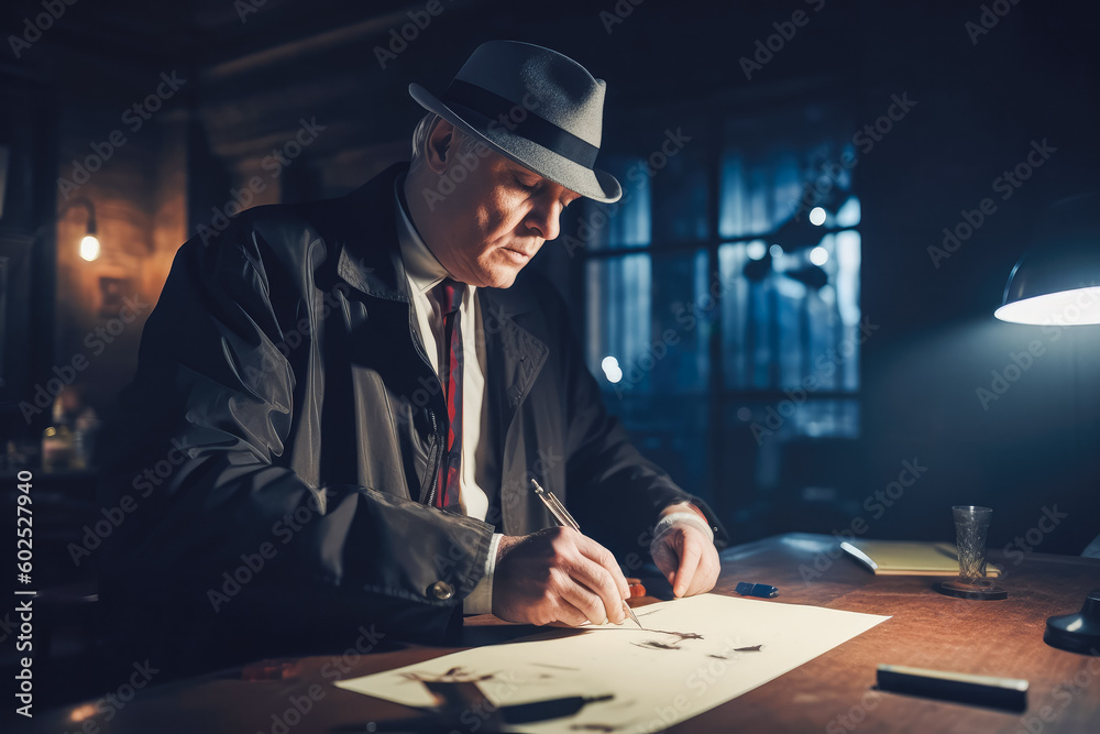 Crime scene detective examining evidence. Detective working to solve ...