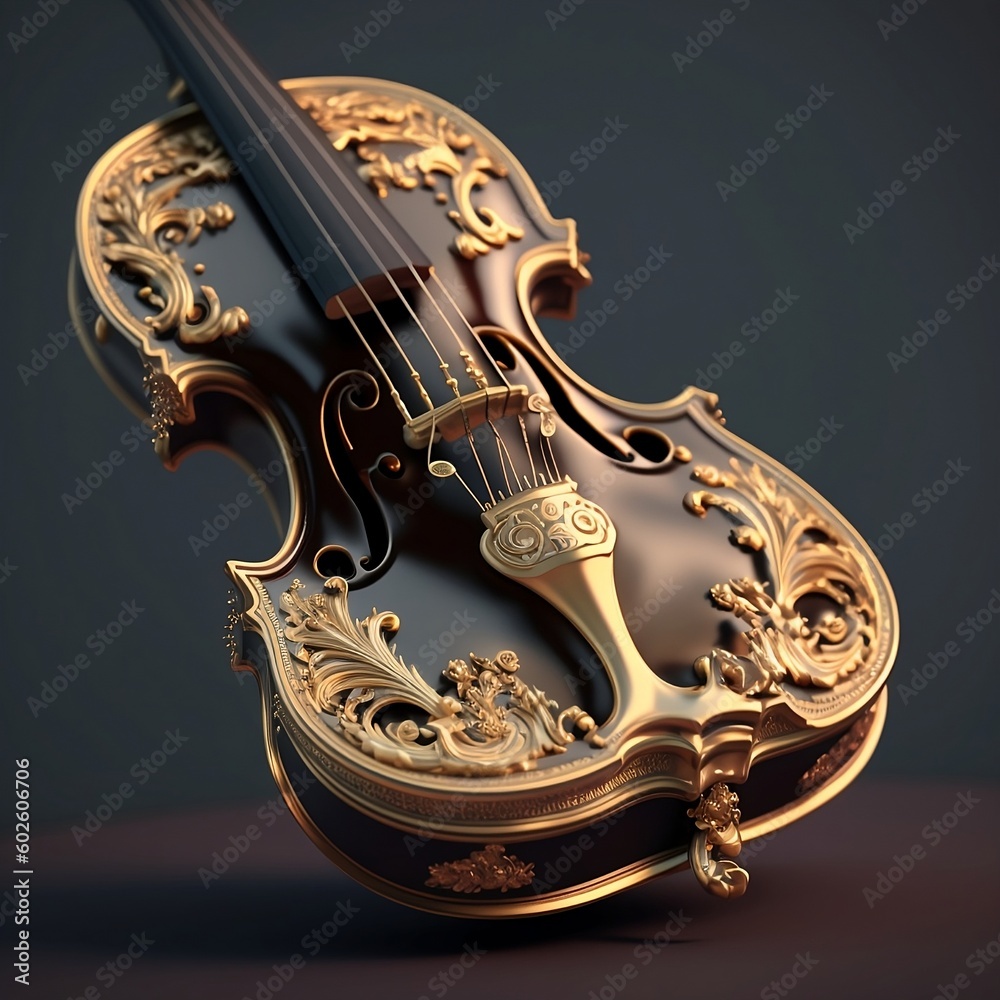 Realistic violin instrument made of rococo style art , created using ...