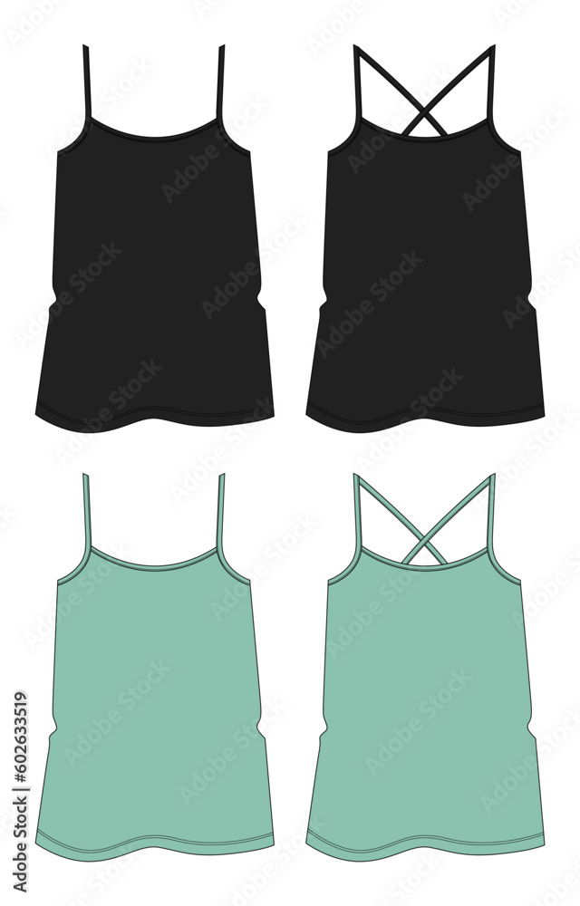 Ladies tank tops technical drawing fashion flat sketch vector ...
