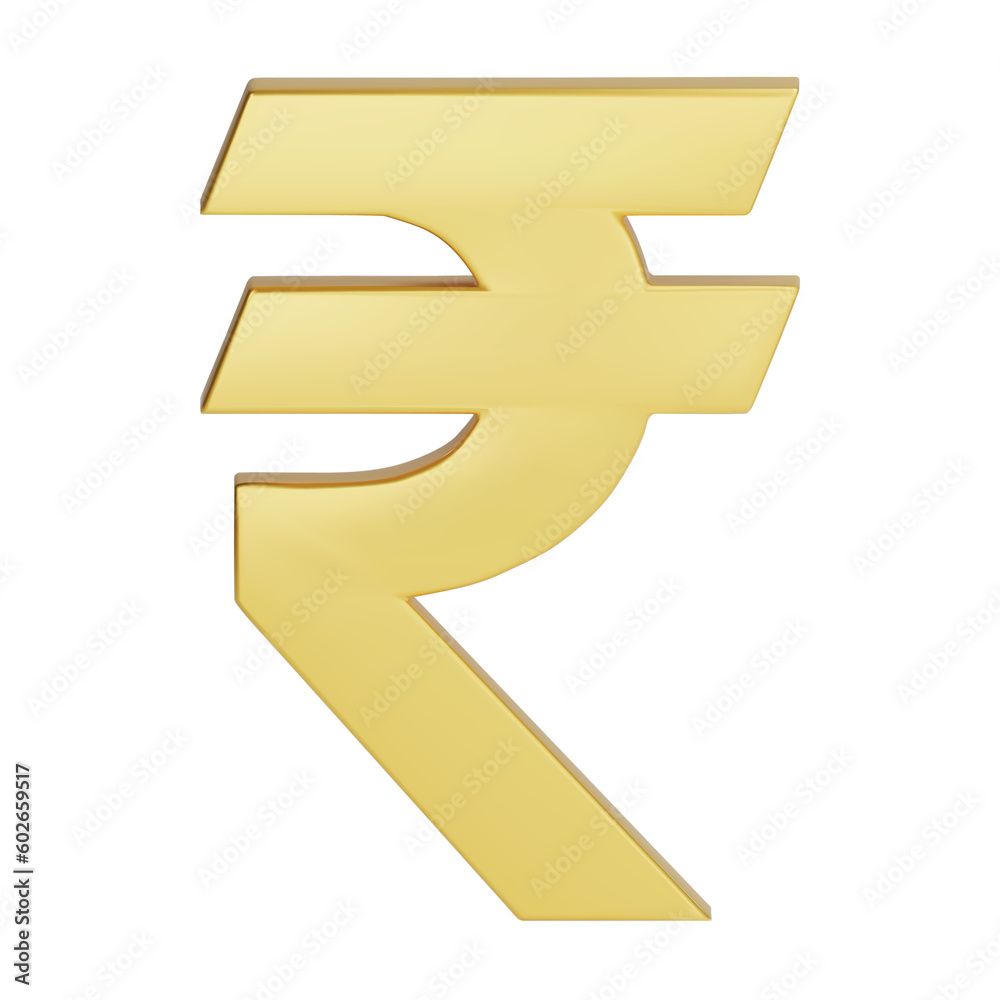Gold Indian Rupee currency symbol isolated on white background. 3D ...