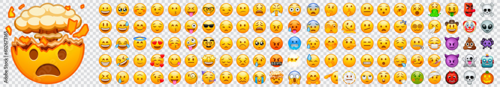Big set of iOS emoticons. Emoji set. Funny emoticons faces with facial ...